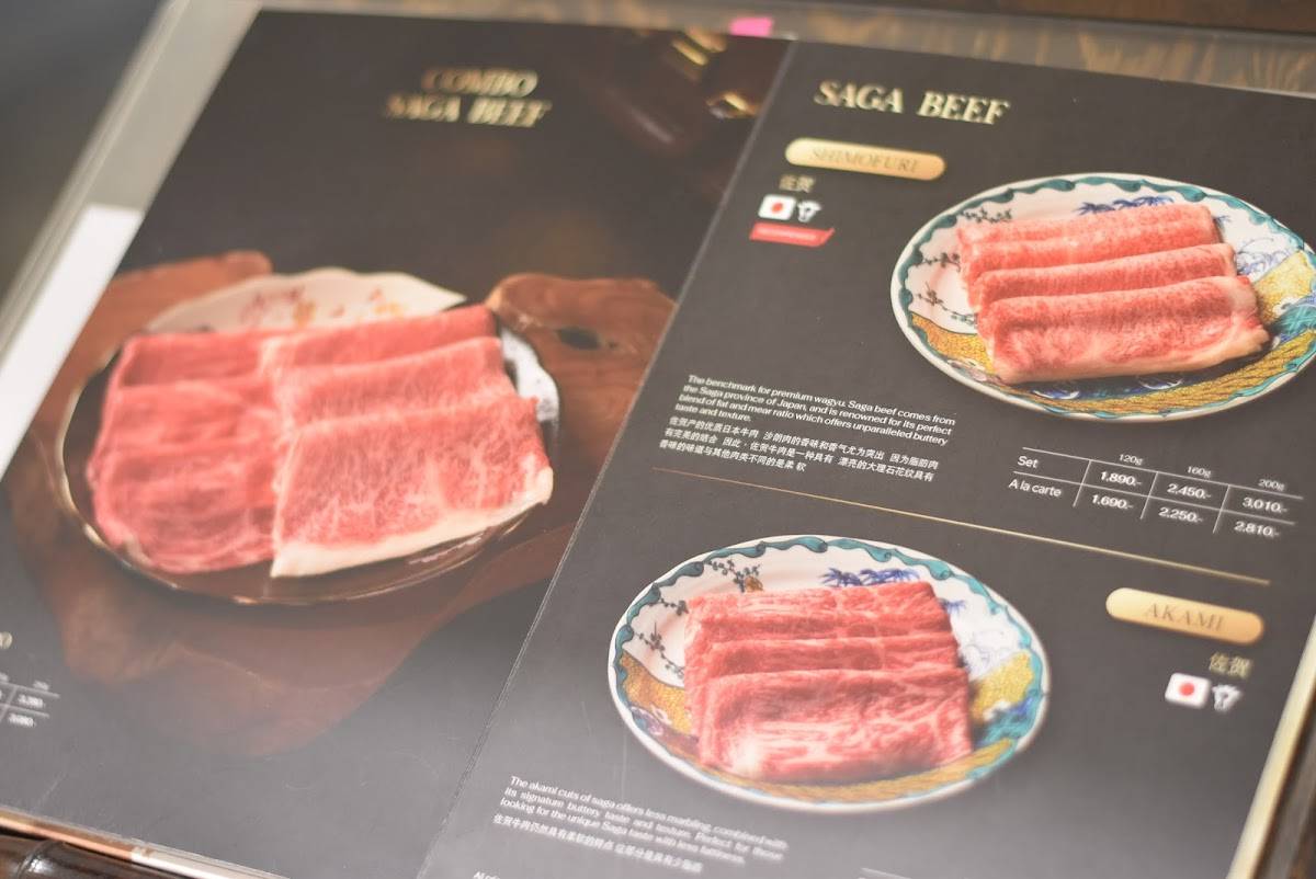 Menu at Shoutaian Tokyo Shabu Shabu restaurant, Bangkok