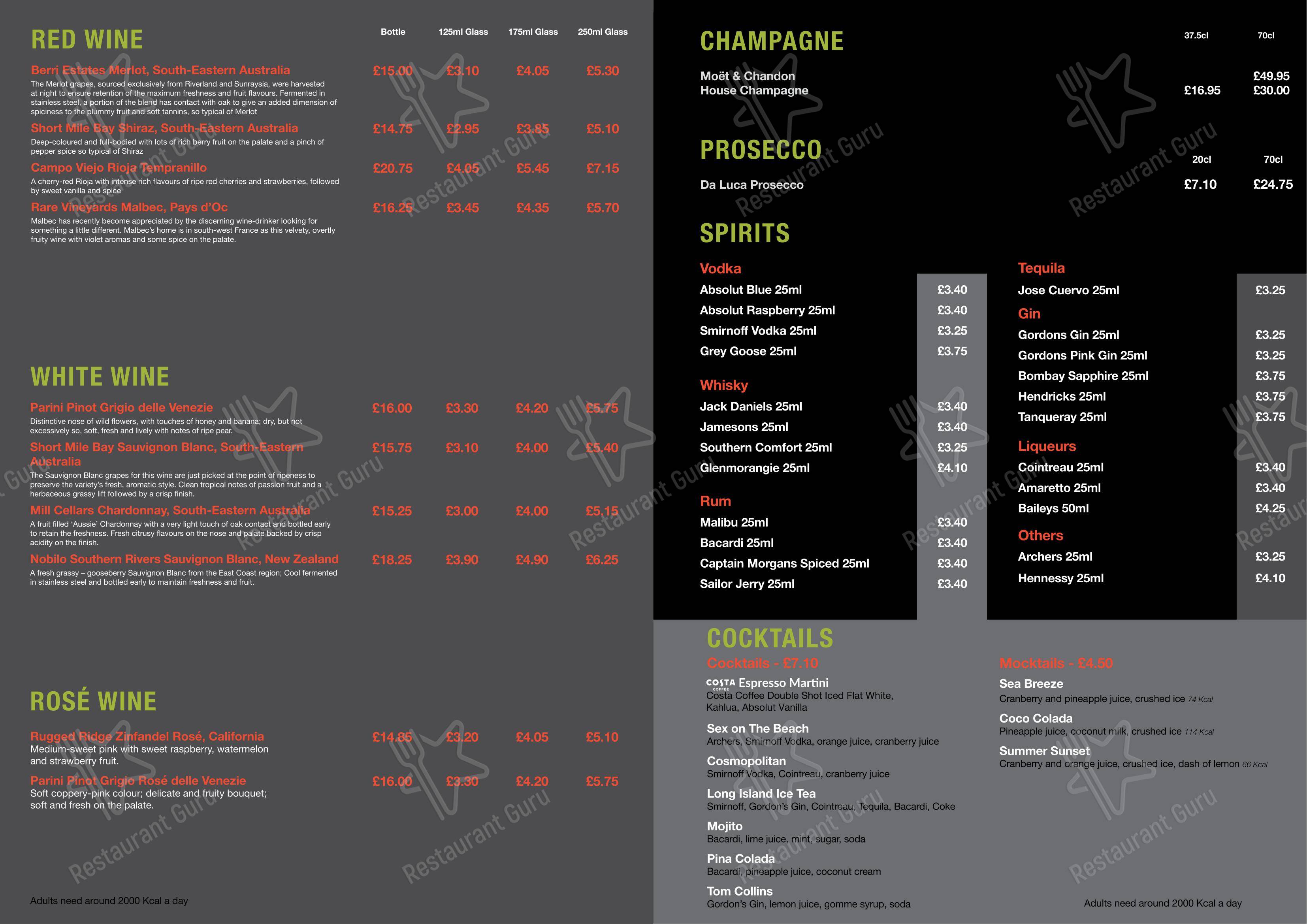 Menu at Showcase Cinema de Lux Reading pub & bar, Wokingham