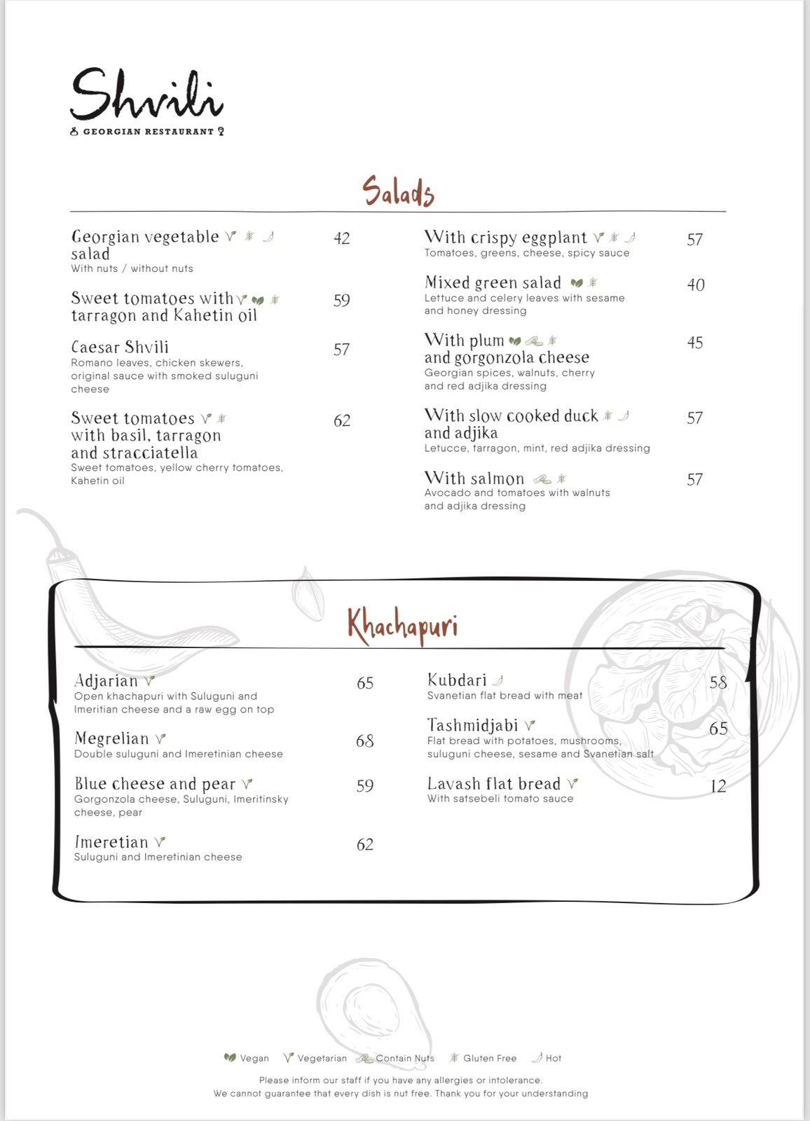 Menu at Shvili Nakheel Mall restaurant, Dubai