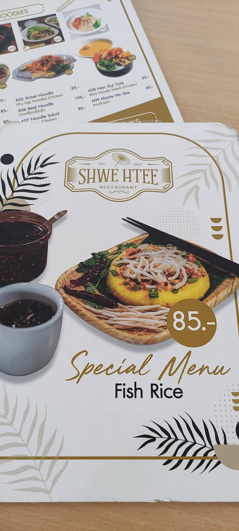 Menu at Shwe Htee Restaurant, Bangkok
