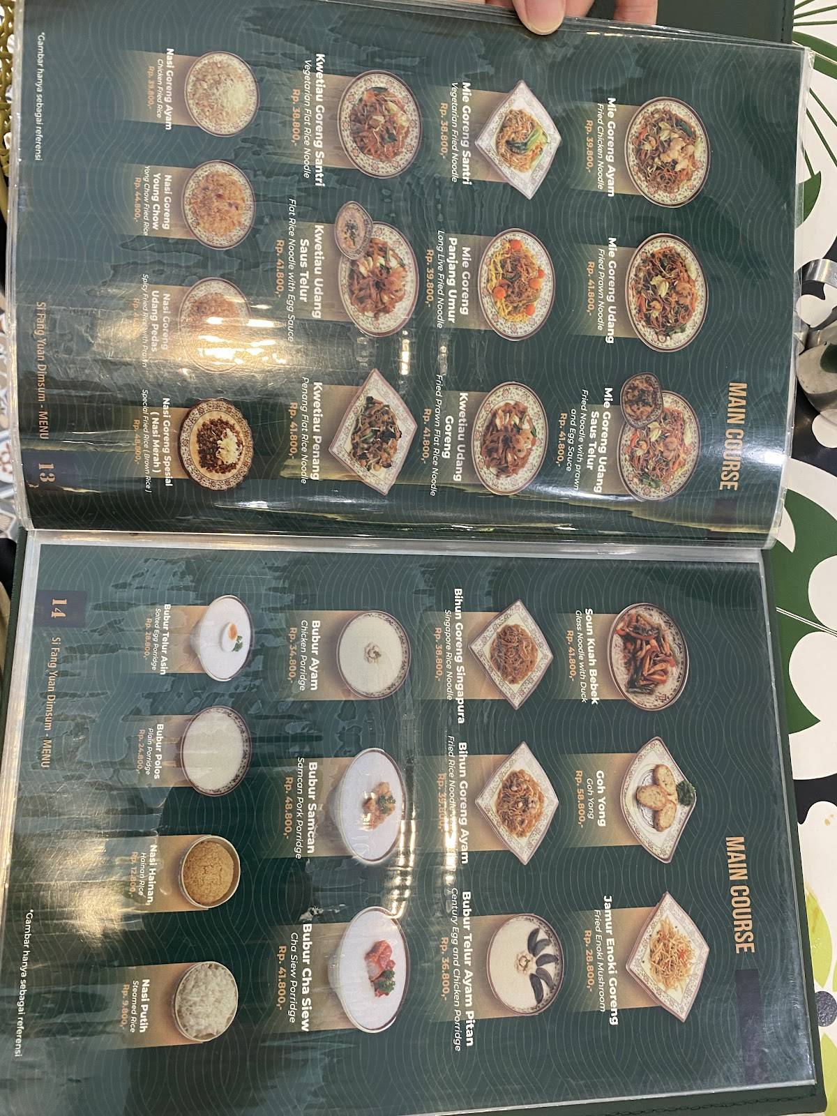 Menu at Si Fang Yuan Dimsum restaurant, Batam