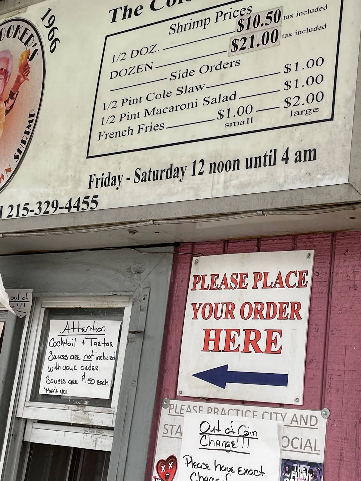 Menu at Sid Booker's Shrimp Corner restaurant, Philadelphia