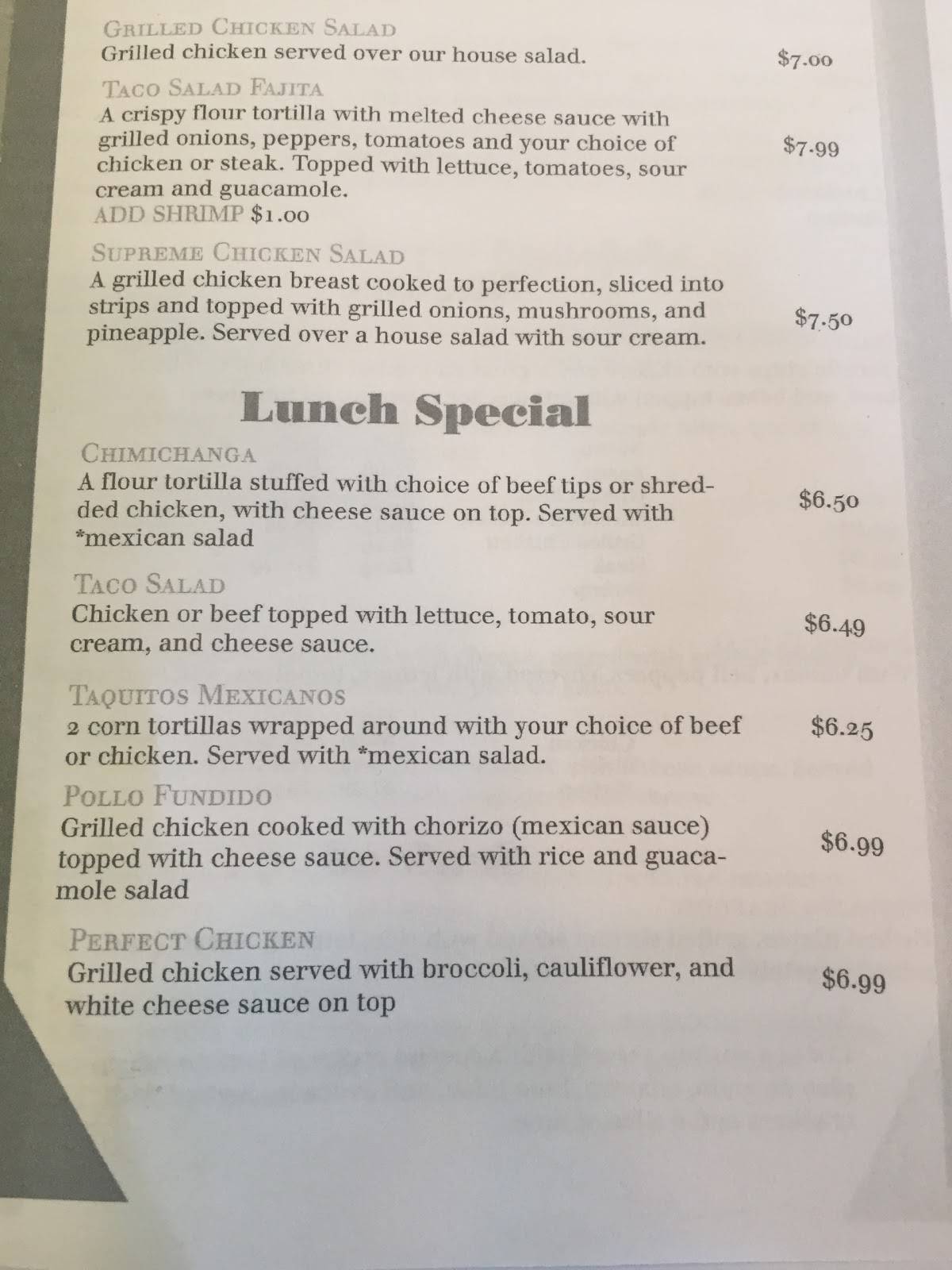 Menu at El Nopalito Grill restaurant, Miner