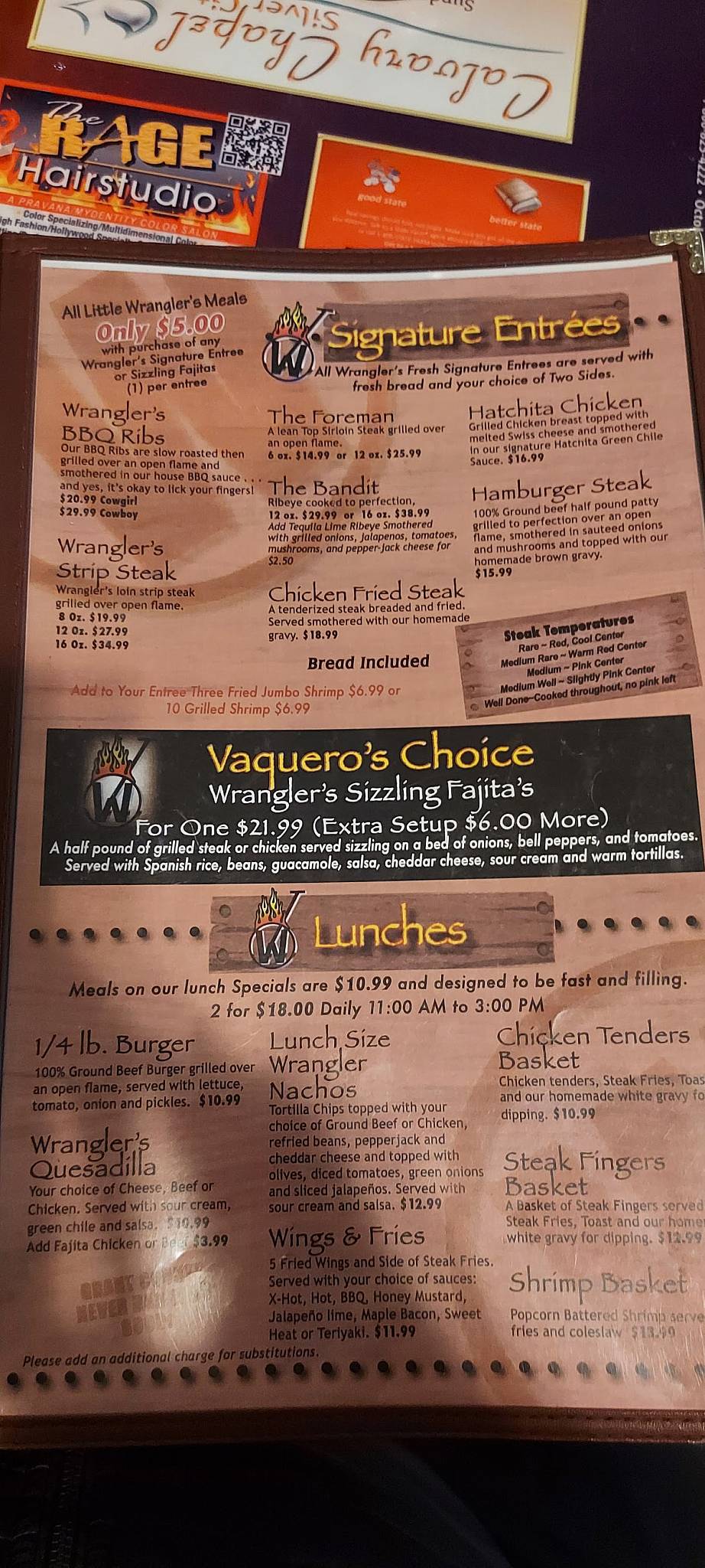 Menu at Wrangler's Bar & Grill, Silver City