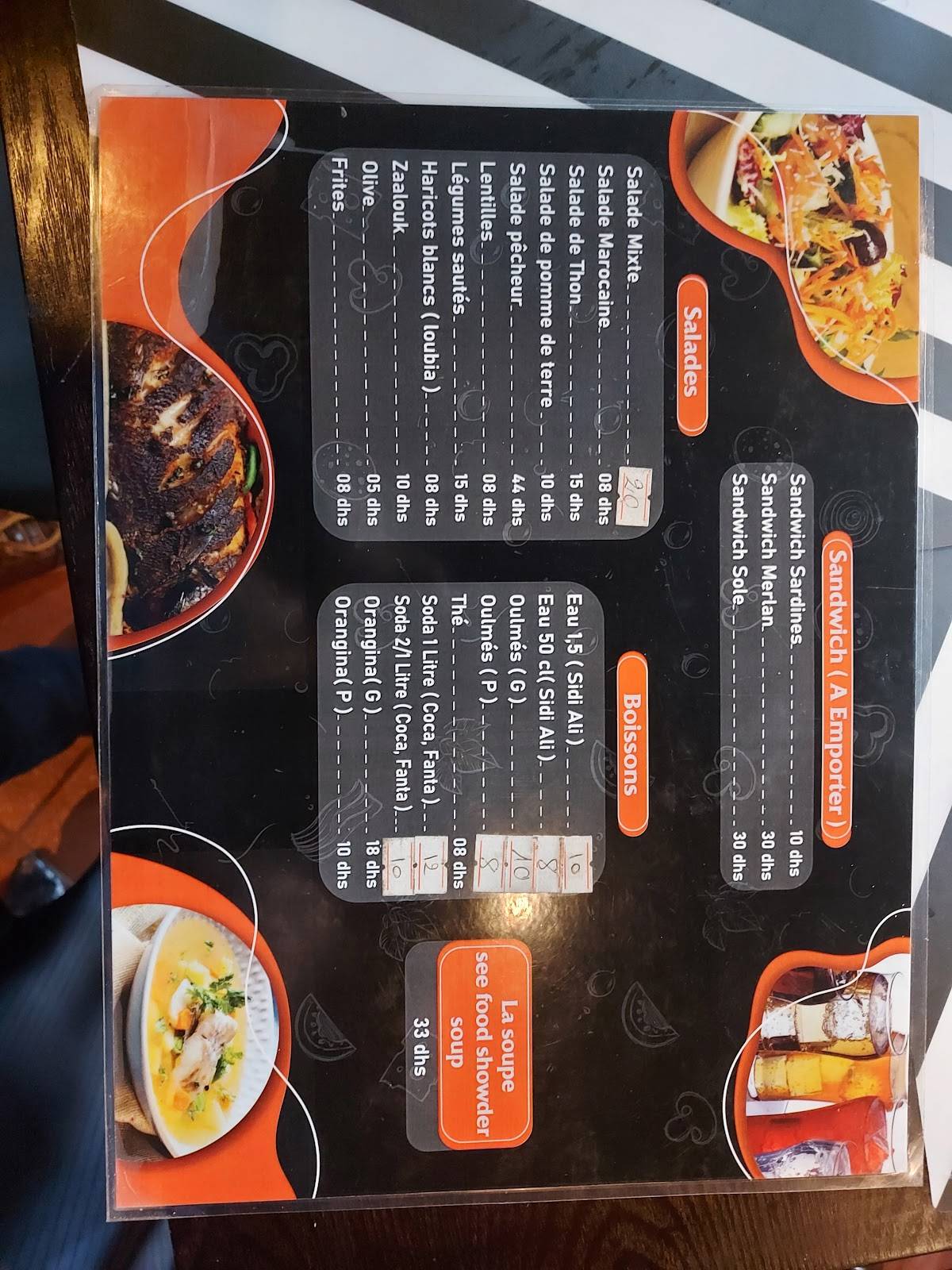 Menu au Silver Fork restaurant, Rabat