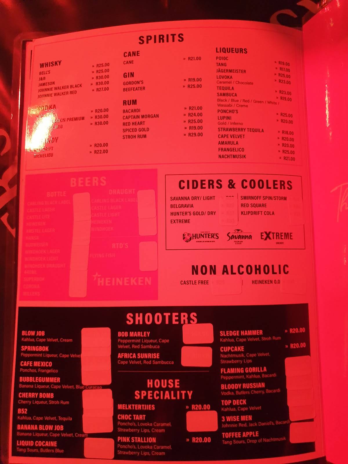 Menu at Silverado Pub & Grill, Boksburg