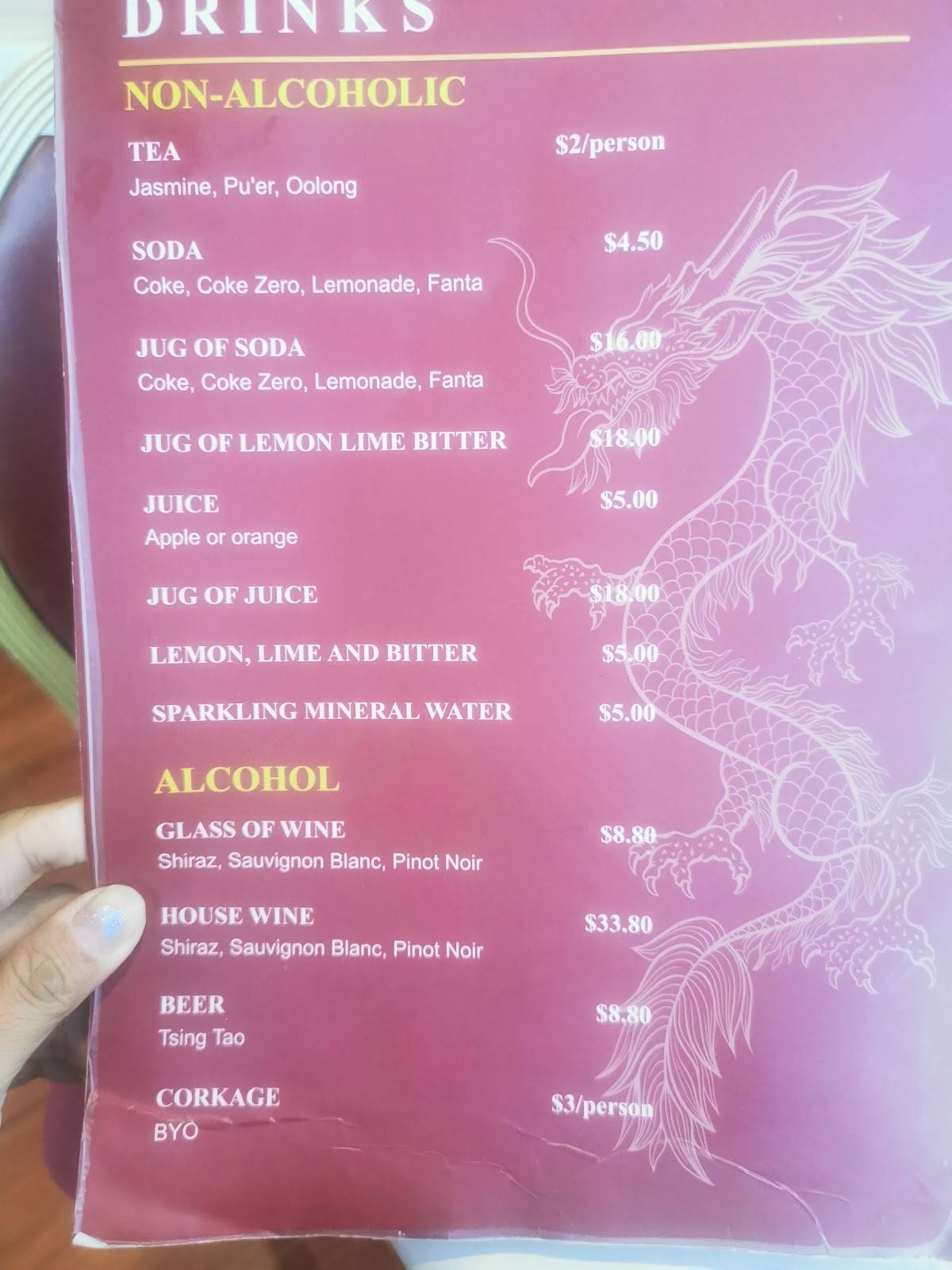 Menu at Simon's Peking Duck restaurant, Box Hill South