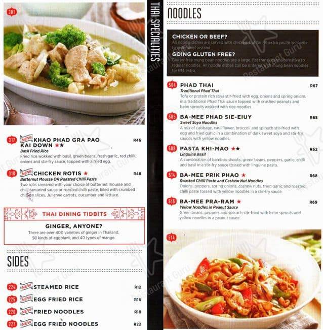 Menu at Simply Asia restaurant, Cape Town, Grand West