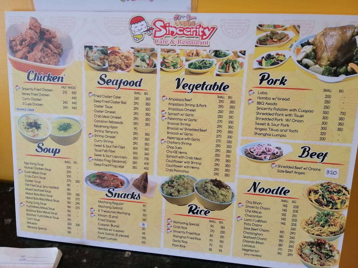 Carta del restaurante Sincerity Wu Xiang House of Chicken, San Juan