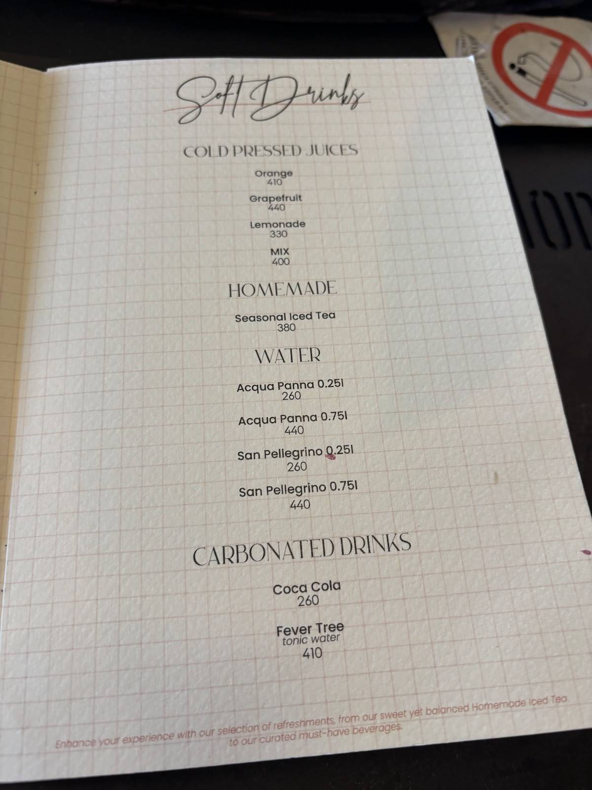 Menu au Single Origin restaurant, Belgrade