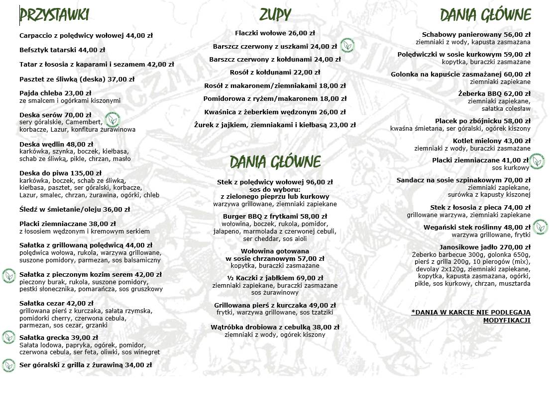 Menu at Siwy Dym restaurant, Warsaw