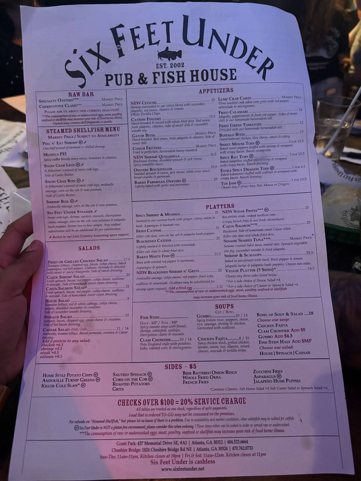 Menu at Six Feet Under Pub & Fish House - Grant Park, Atlanta, 437 ...