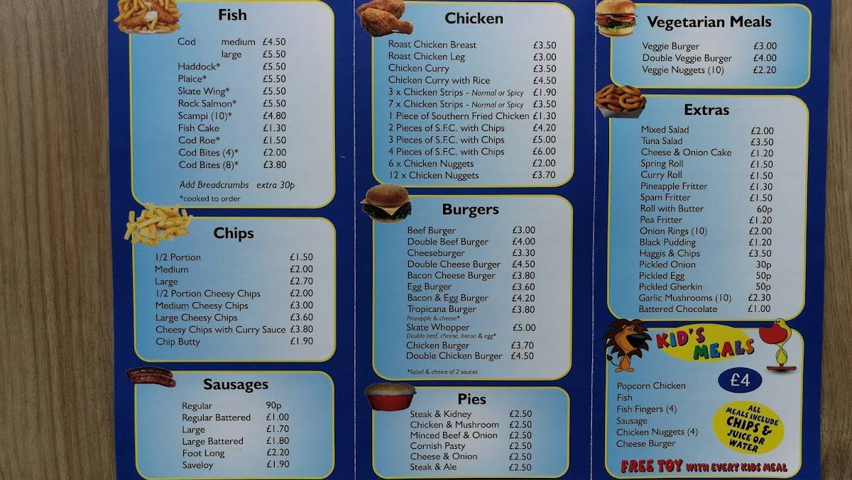 Menu at Skate Fish and Chips restaurant, Poole