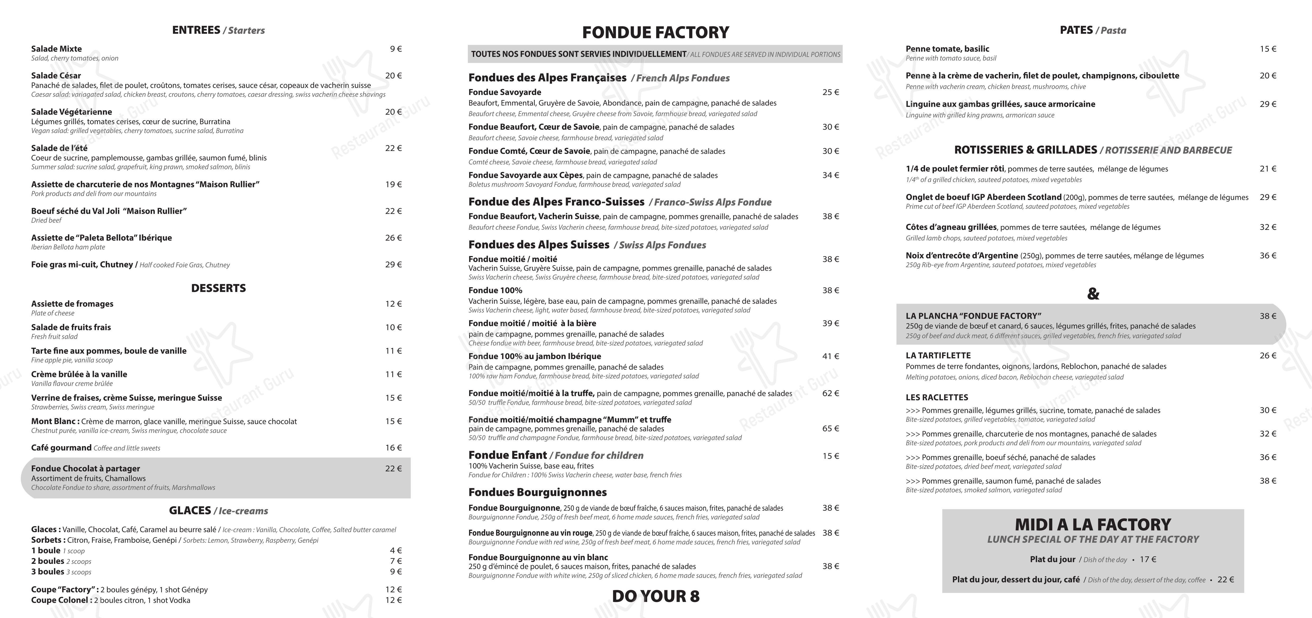 Ski Gallery Fondue Factory Menu