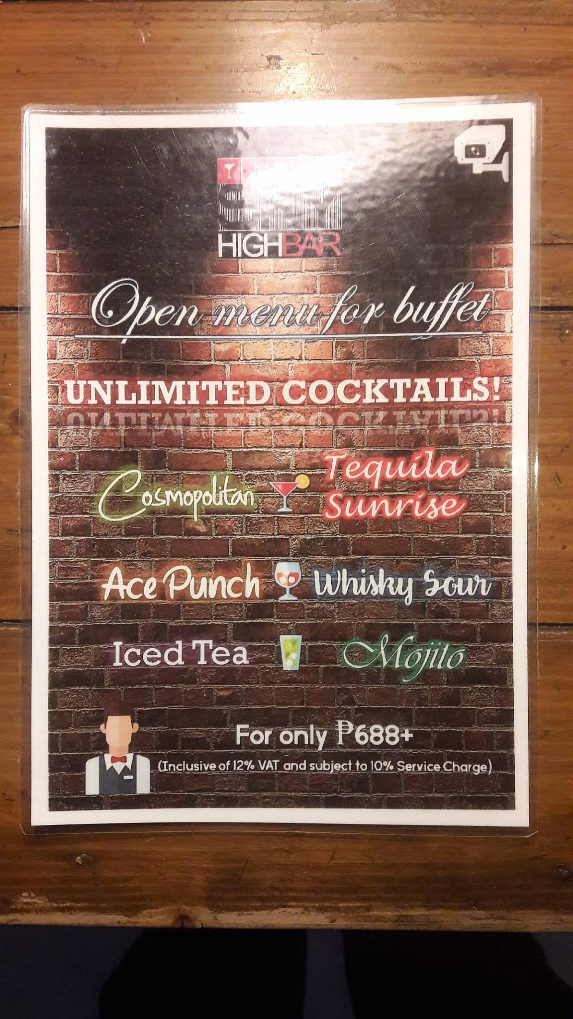 Menu at Sky High Bar, Pasig