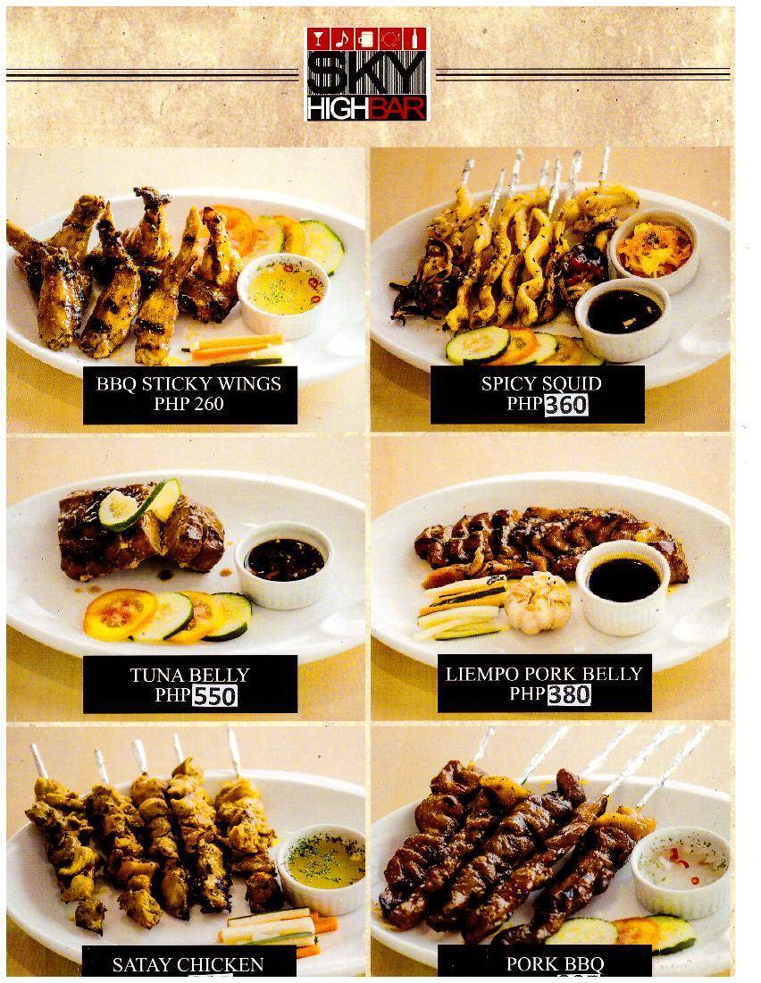 Menu at Sky High Bar, Pasig