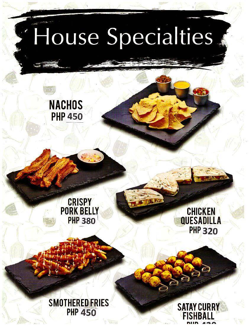 Menu at Sky High Bar, Pasig
