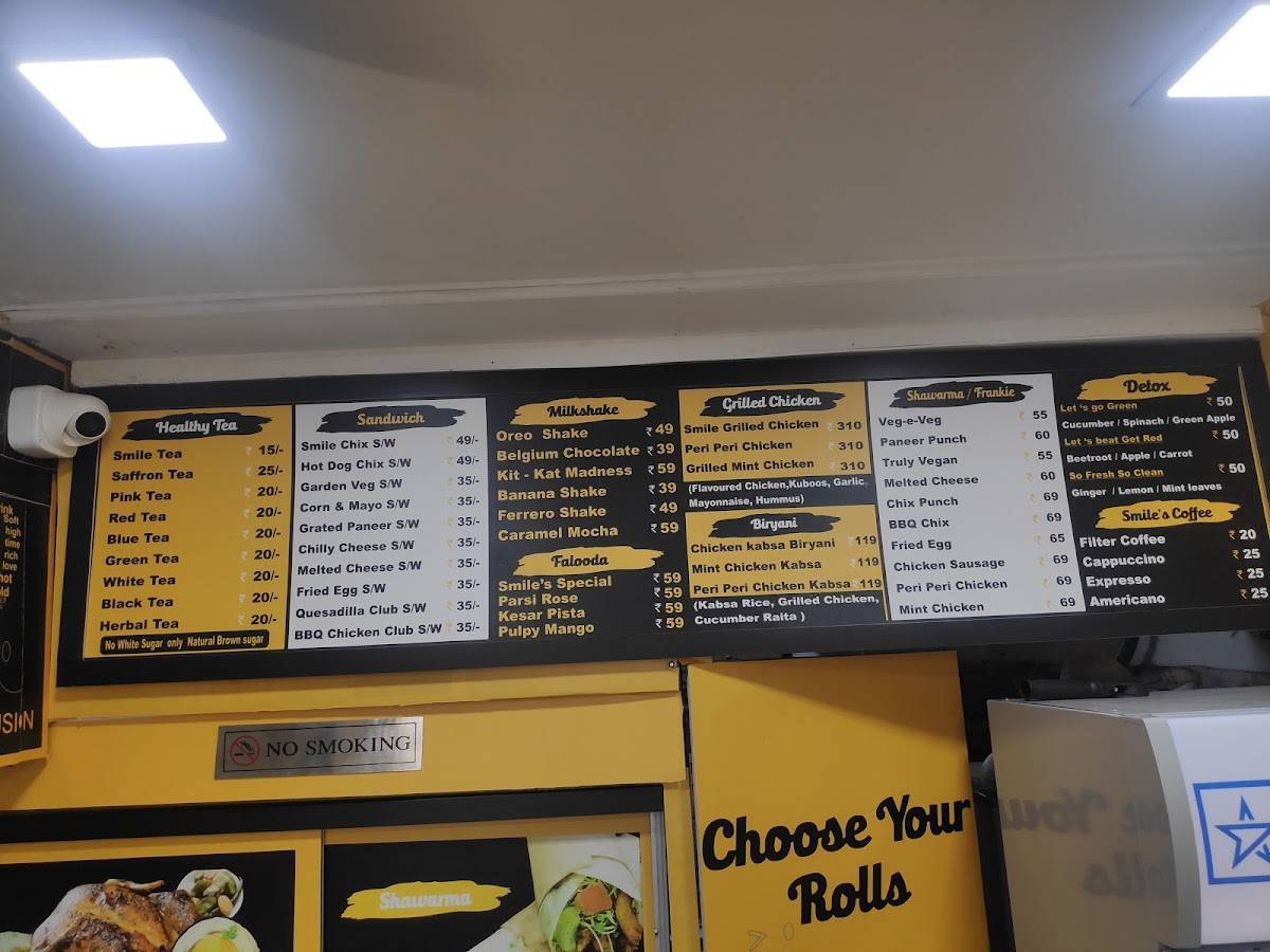 Menu at Smile cafes, Chennai
