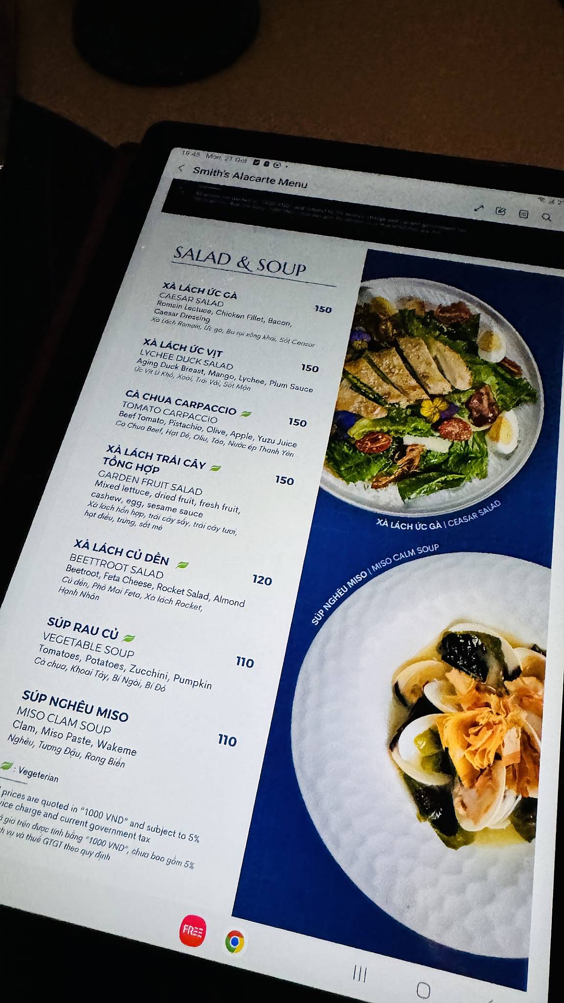 Menu at Smith's Kitchen & Bar, Ho Chi Minh City