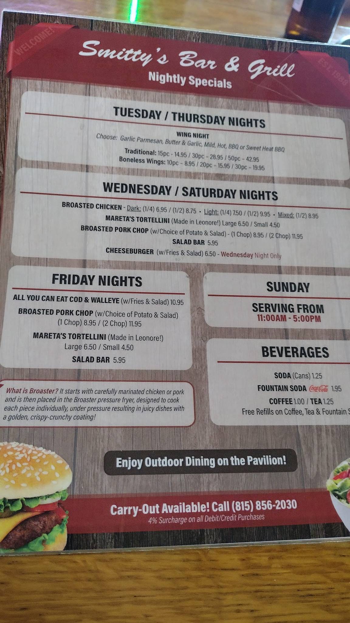 Menu at Smitty's Bar & Grill, Leonore