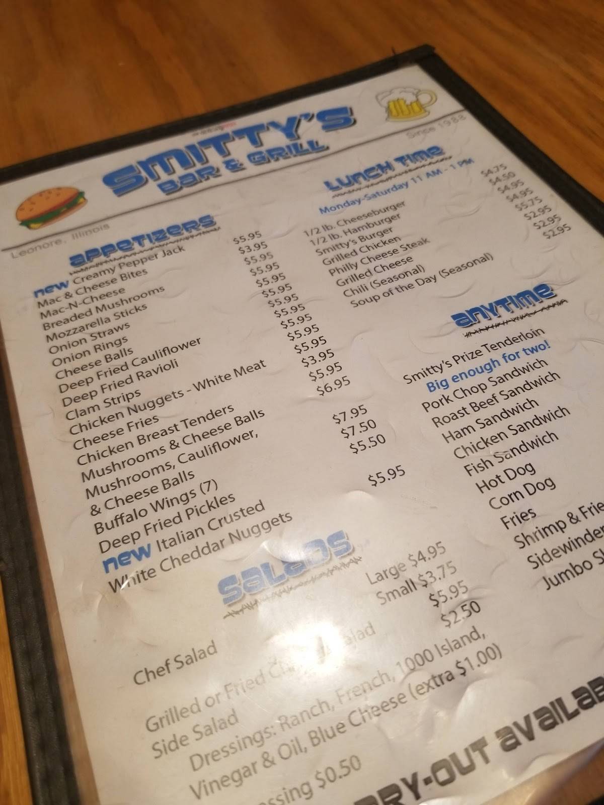 Menu at Smitty's Bar & Grill, Leonore