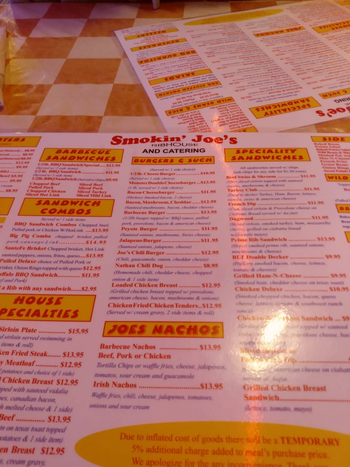 Menu at Smokin' Joe's Ribhouse BBQ, Rogers