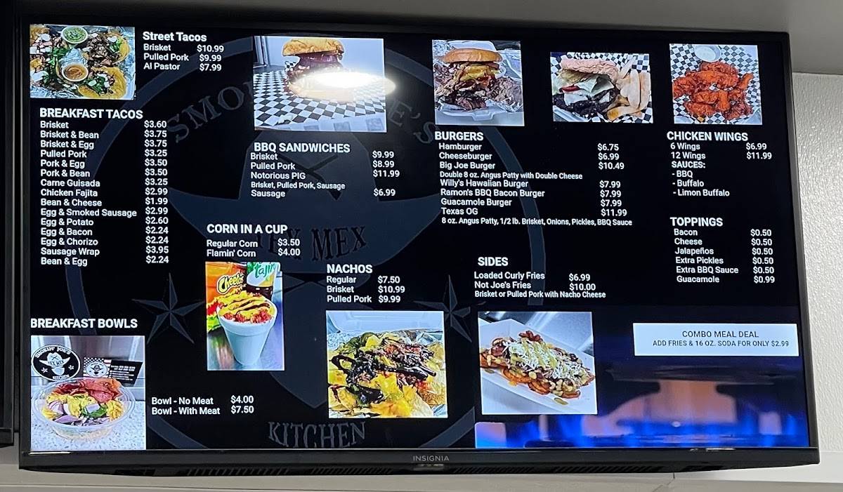 Menu at Smokin' Joe's Tex-Mex Kitchen BBQ, New Braunfels