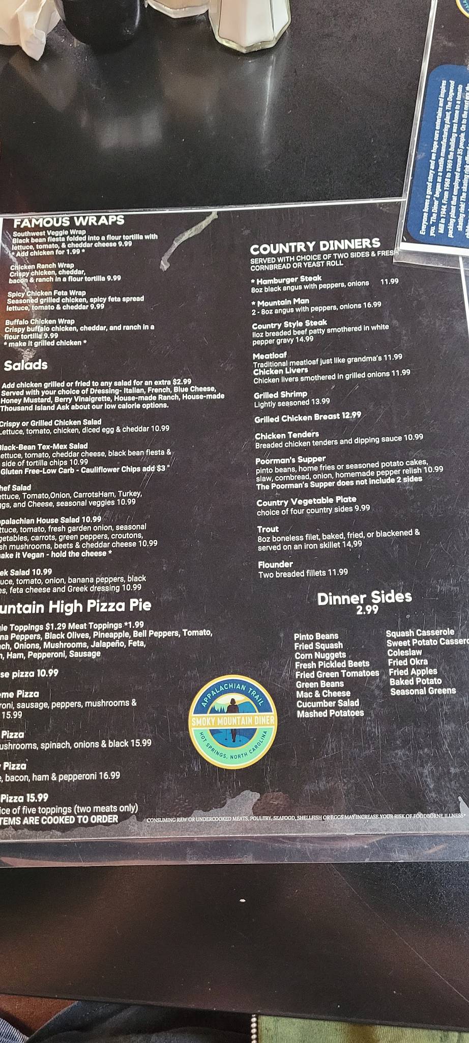 Menu at Smoky Mountain Diner restaurant, Hot Springs