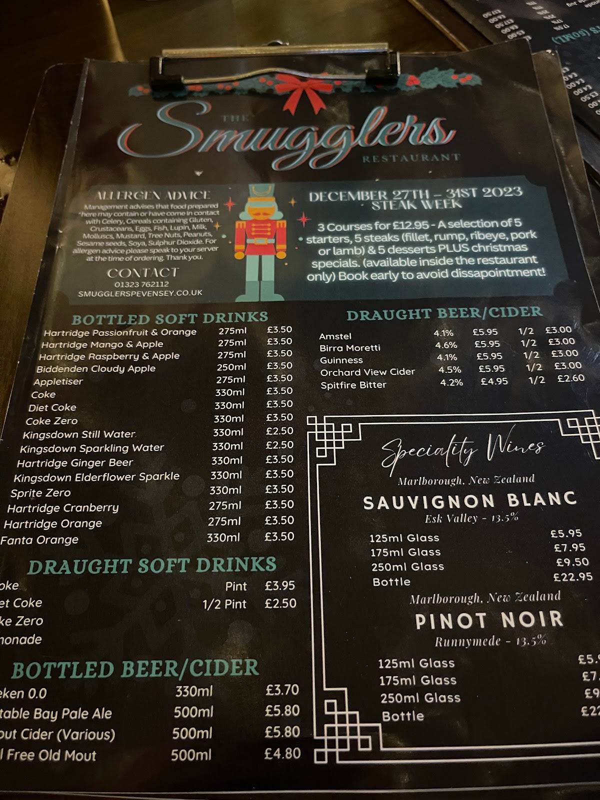 Menu at Smugglers Restaurant, Pevensey