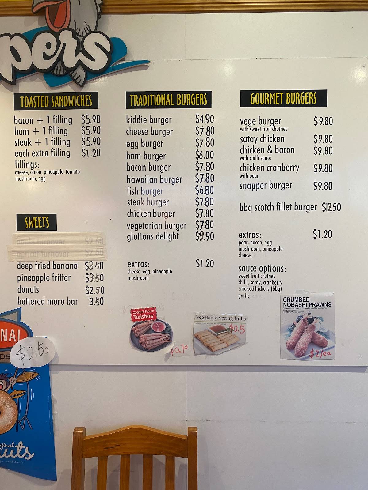 Menu at Snappers Fish and Chips restaurant, New Plymouth