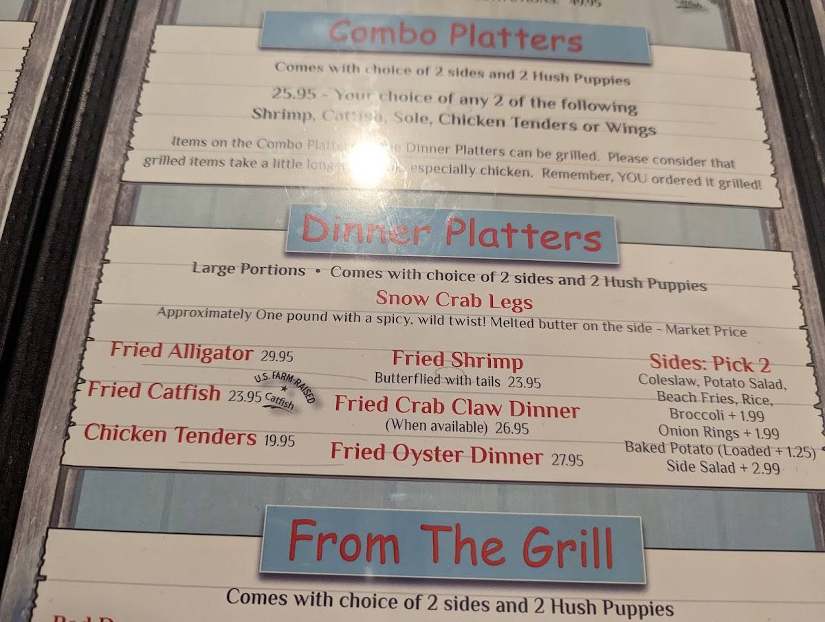 Menu at Snapper's Seafood restaurant, Biloxi, Beach Blvd