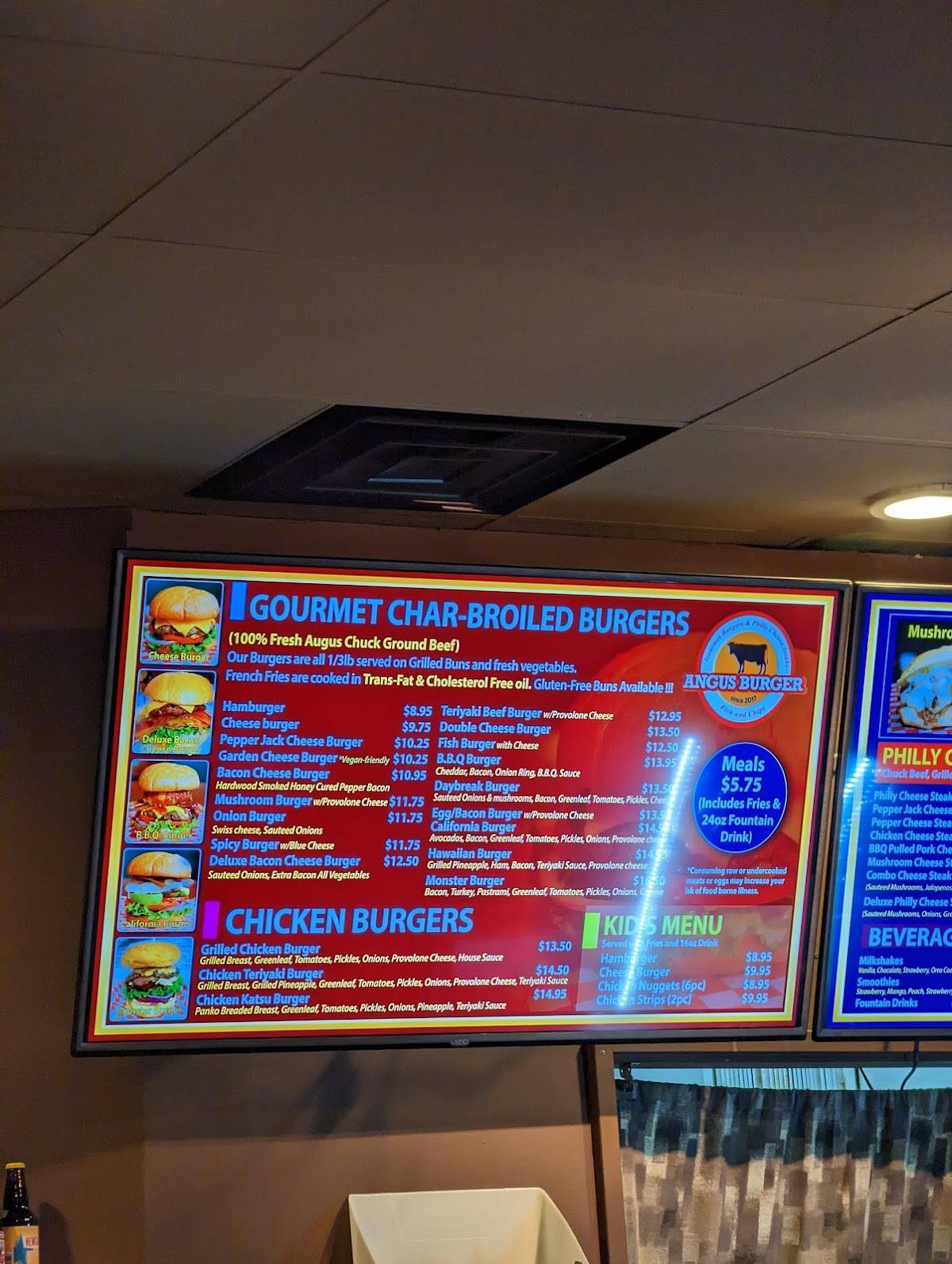 Menu at Angus Burger restaurant, Snohomish