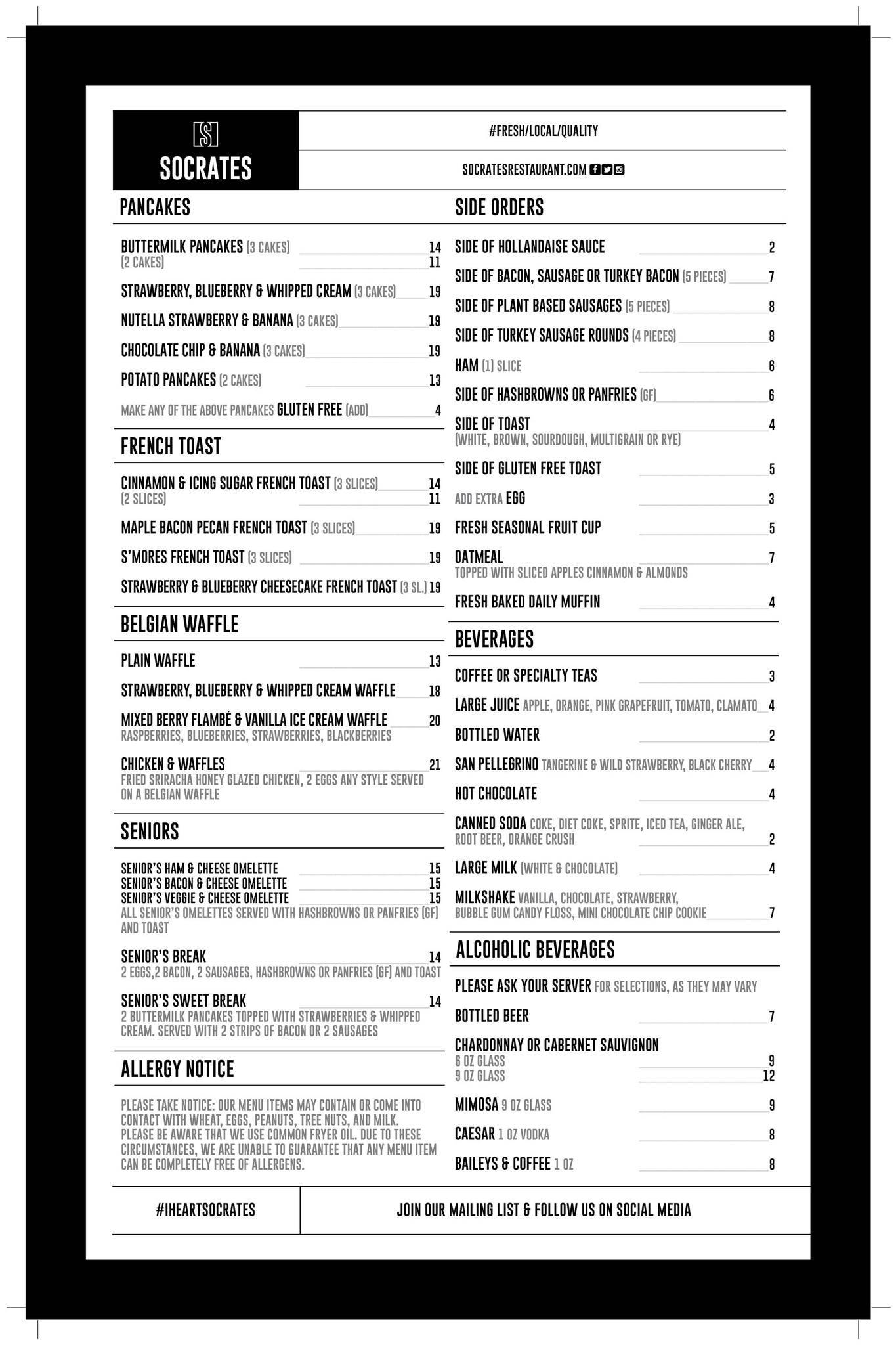 Menu at Socrates Restaurant & Catering, St. Albert