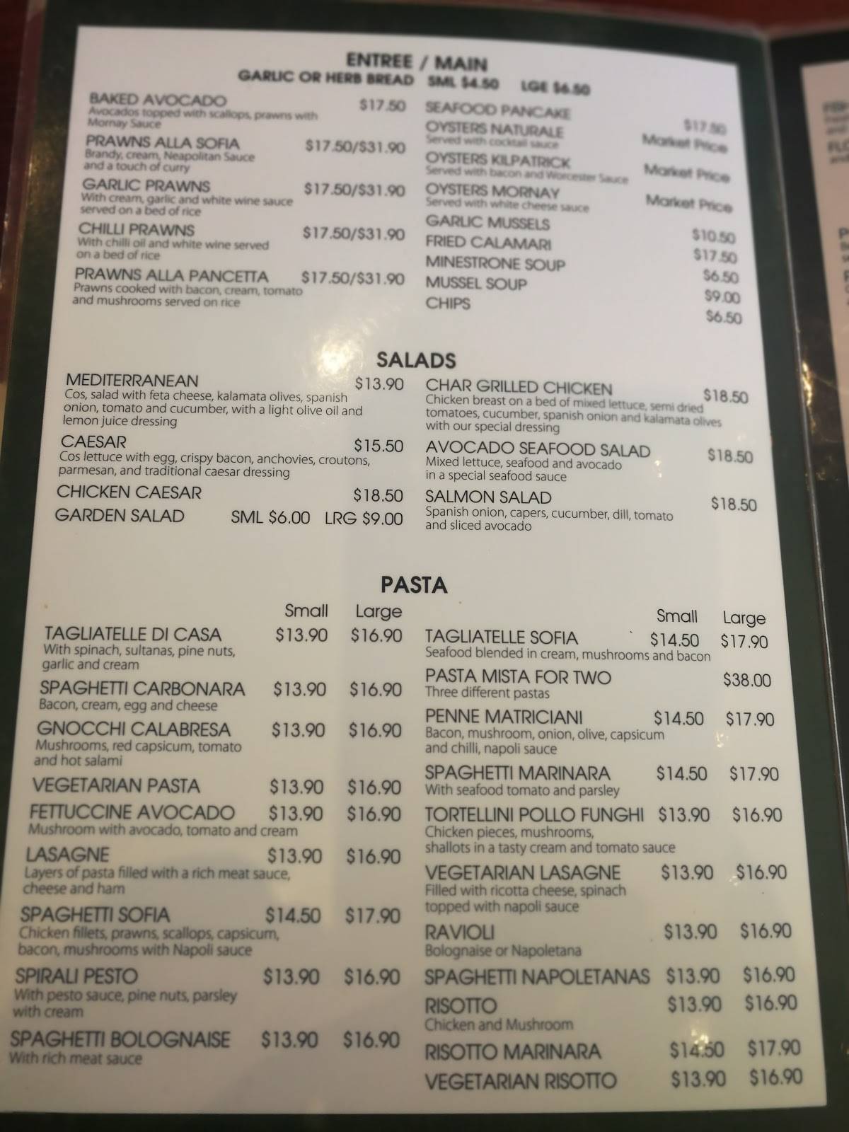 Menu at Sofia Camberwell fast food, Camberwell