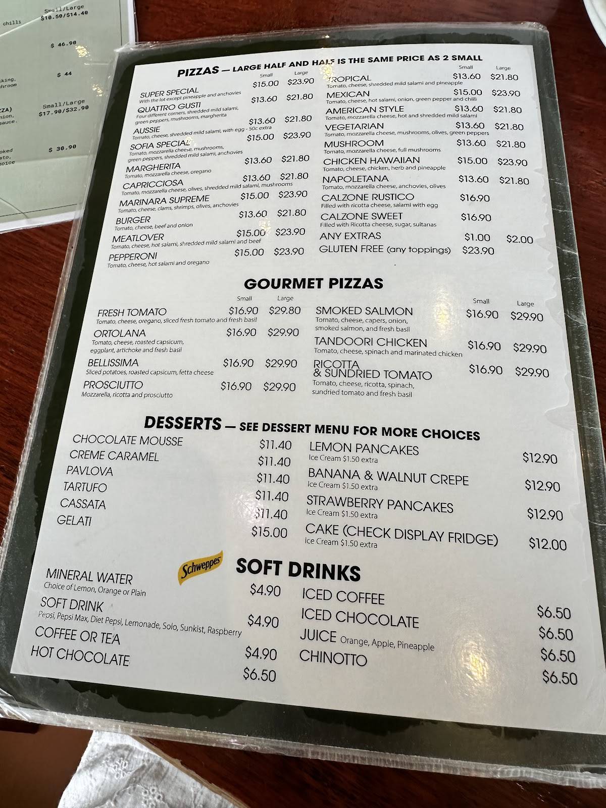 Menu at Sofia Camberwell fast food, Camberwell