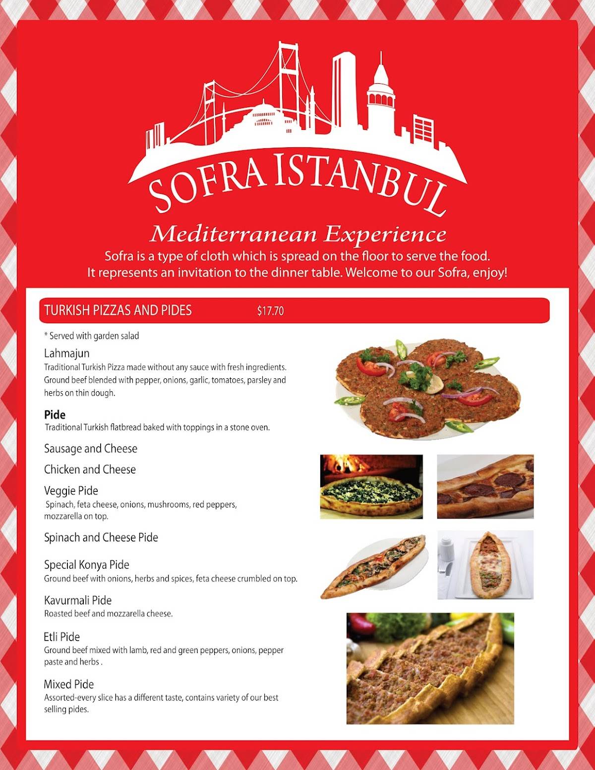 Menu at Sofra Istanbul restaurant, Vaughan, 3330 Steeles Ave W