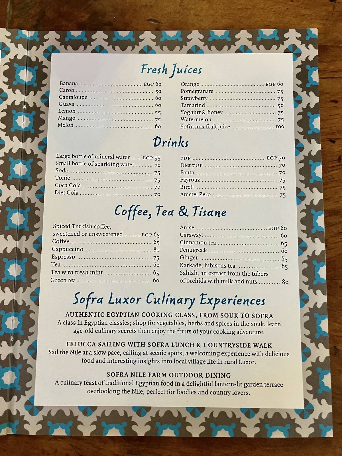 Menu at Sofra Restaurant & Cafè, Luxor