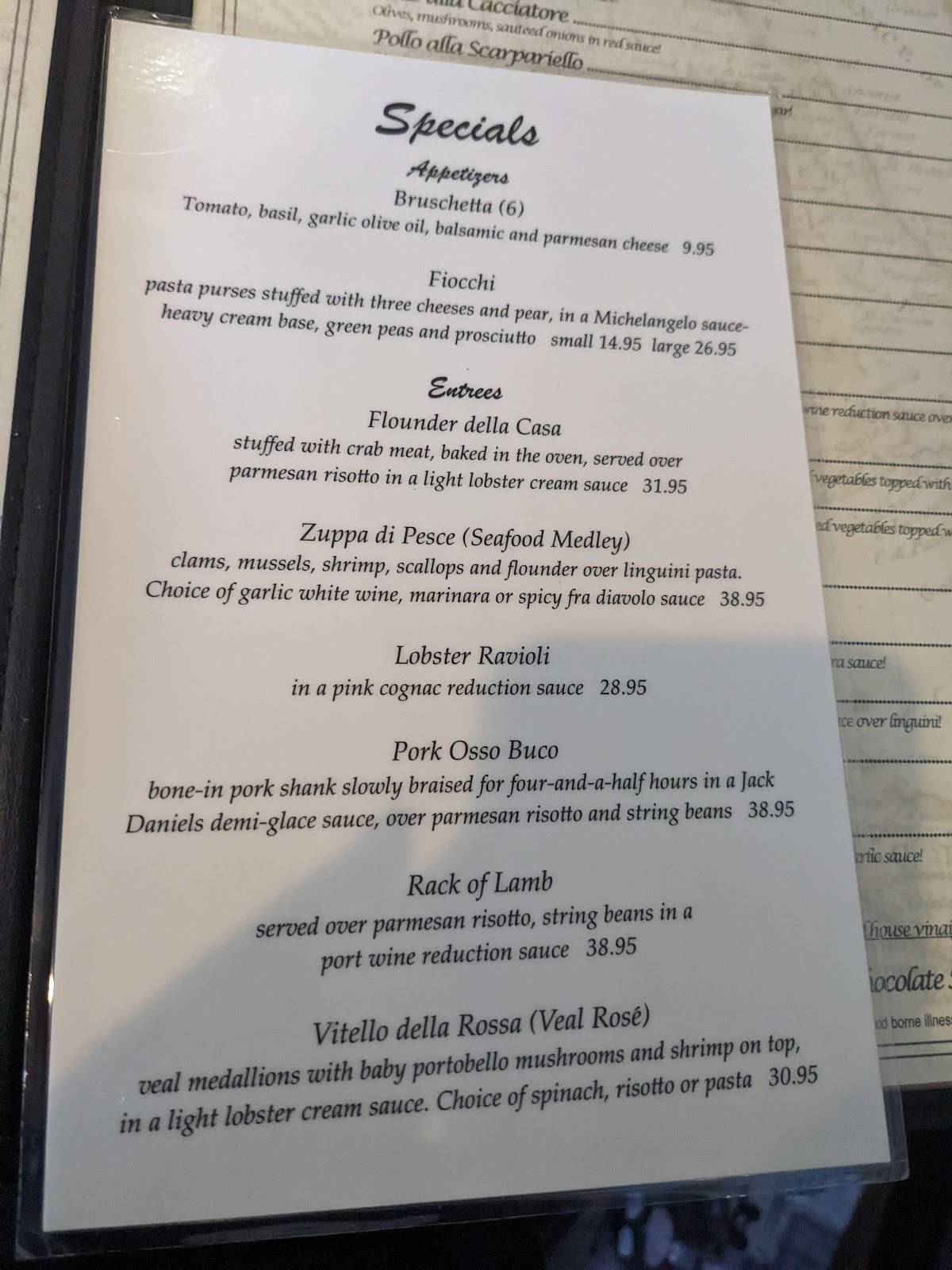 Menu at Sole Italian Restaurant, Myrtle Beach, N Kings Hwy