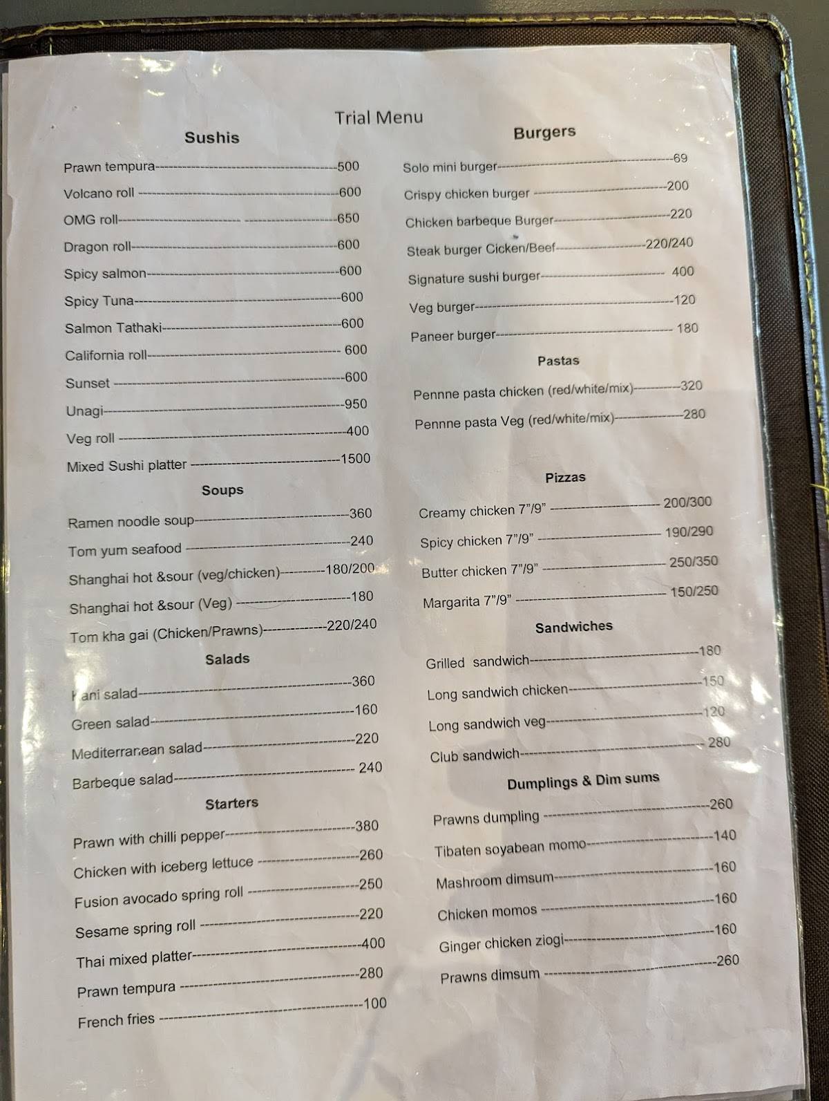 Menu at Solo cafe, Kozhikode