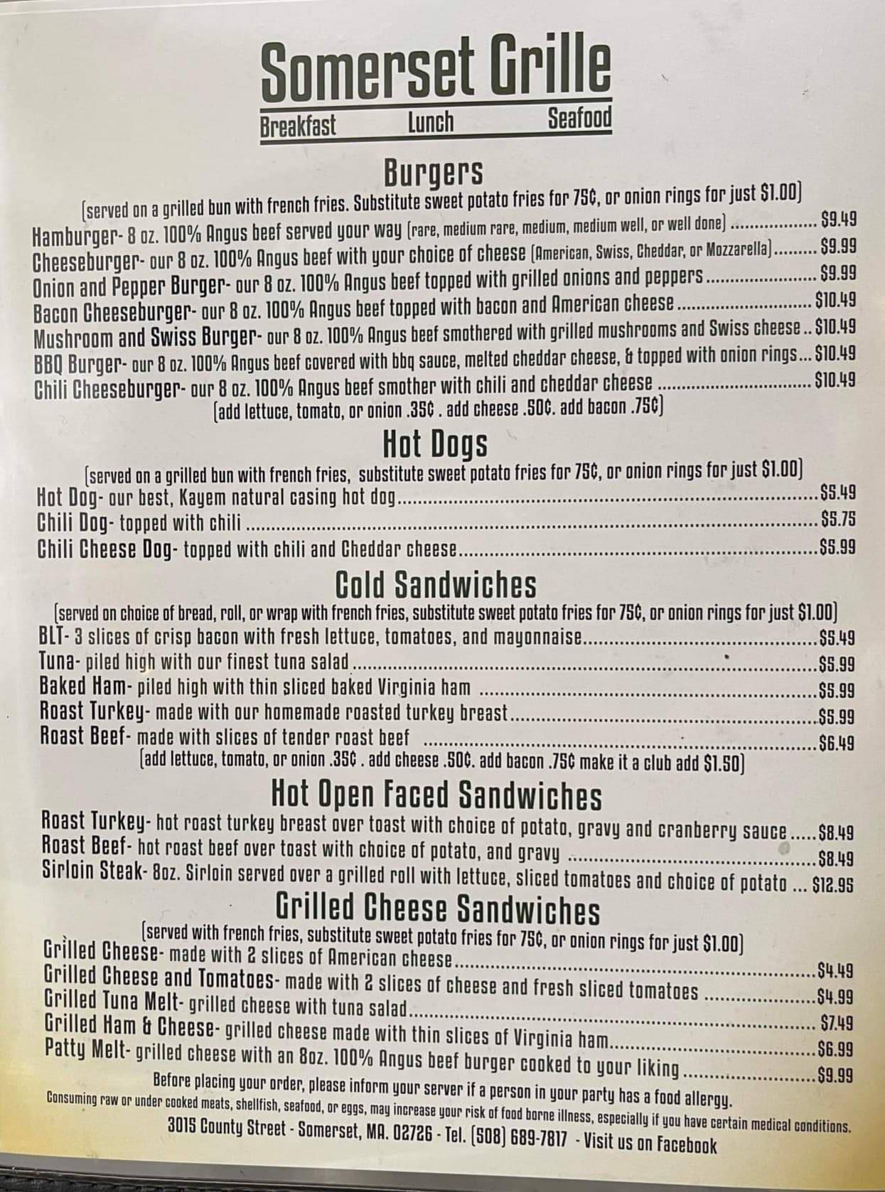 Menu at Somerset Grille restaurant, Somerset