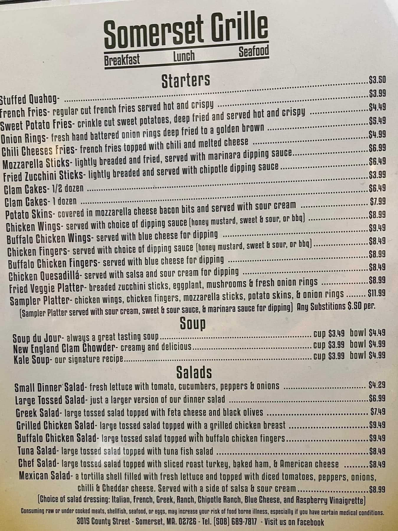 Menu at Somerset Grille restaurant, Somerset