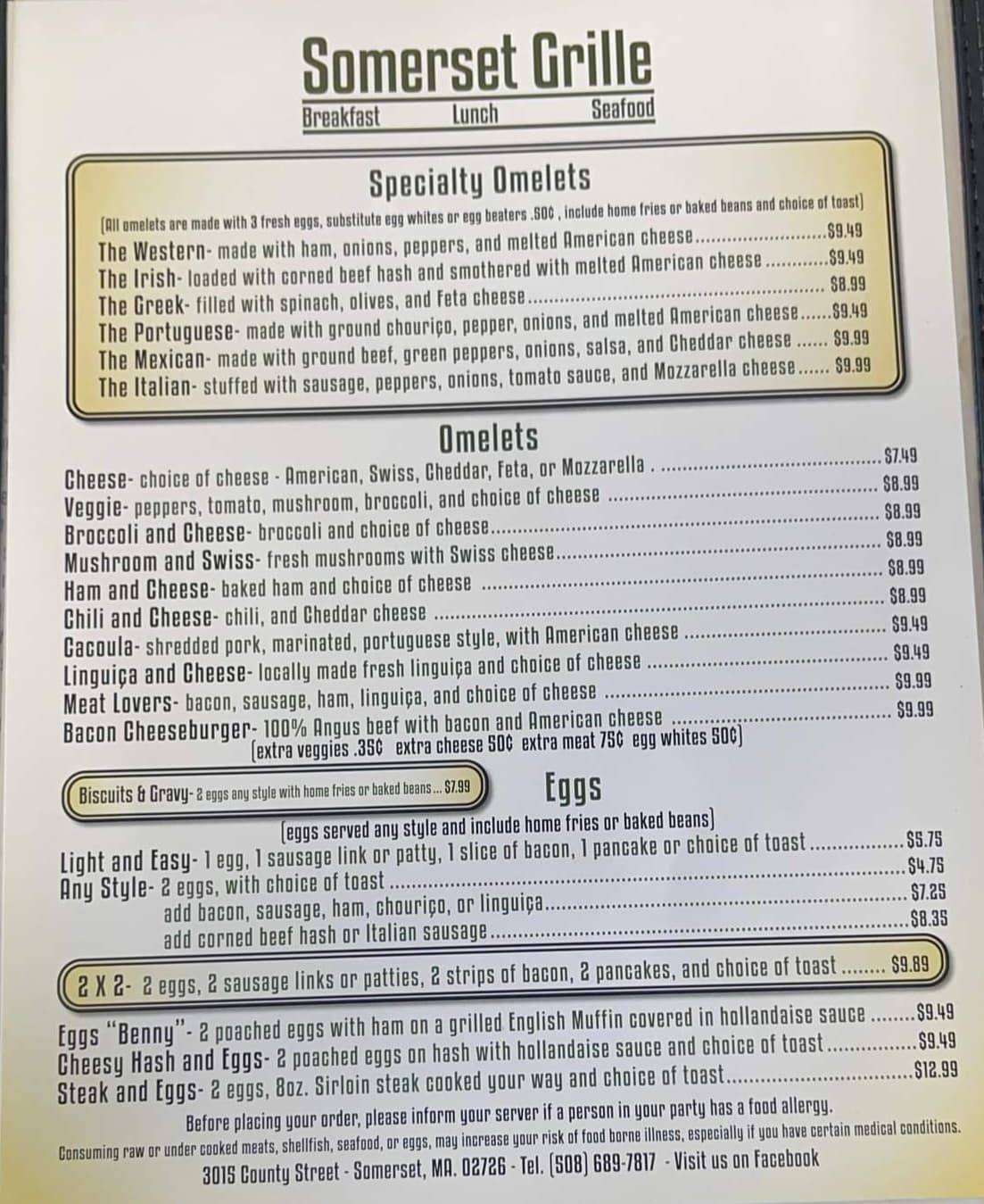 Menu at Somerset Grille restaurant, Somerset