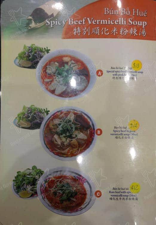 Menu at Pho Song Huong restaurant, Riverwood