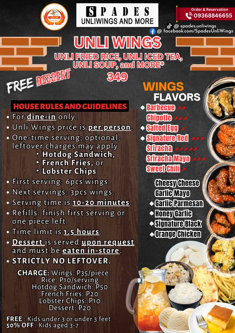 Carta del restaurante Spades Unliwings and More, Ciudad Quezon