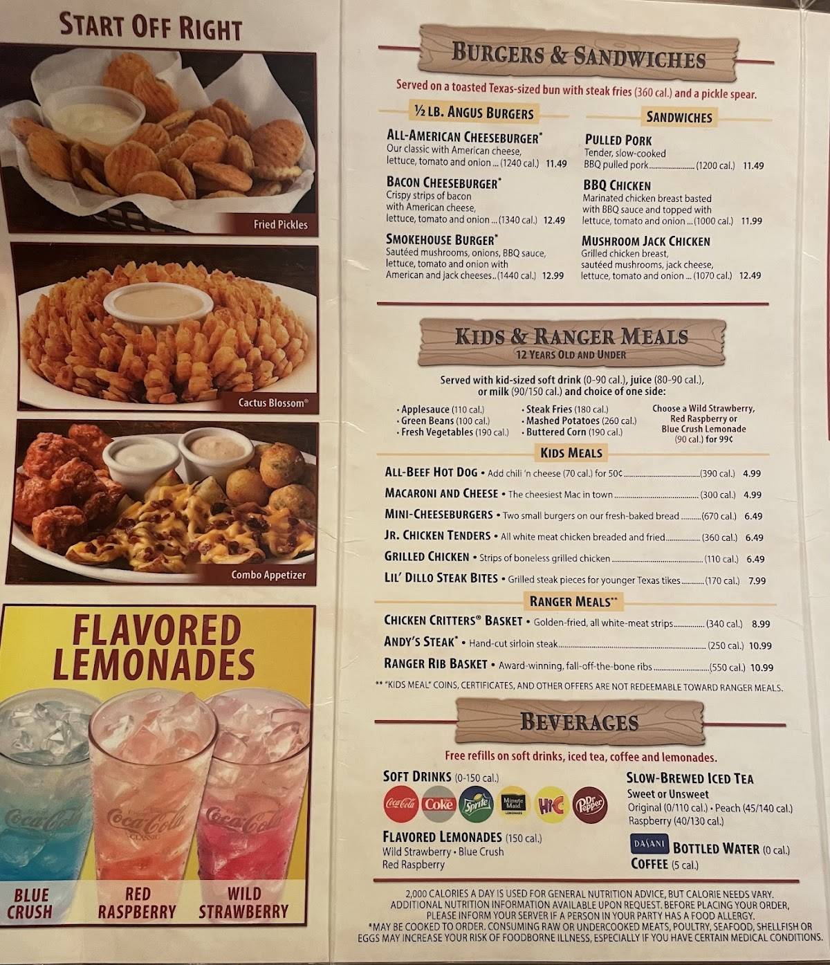Menu at Texas Roadhouse BBQ, Spartanburg