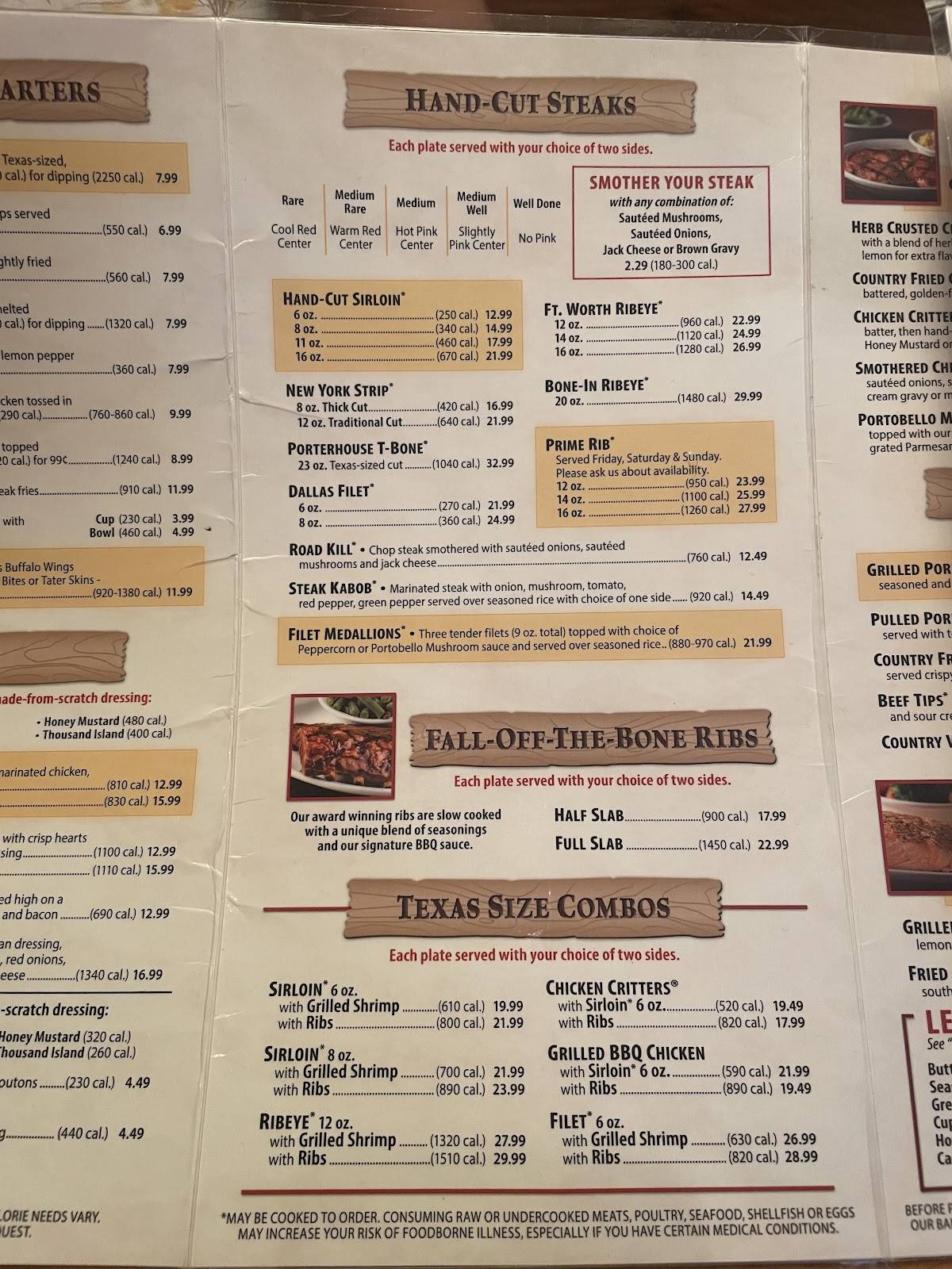 Menu at Texas Roadhouse BBQ, Spartanburg