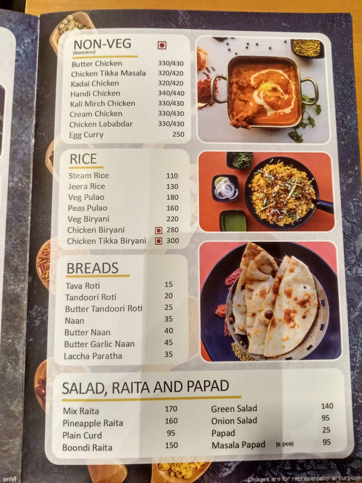 Menu at Spice Canteen, New Delhi