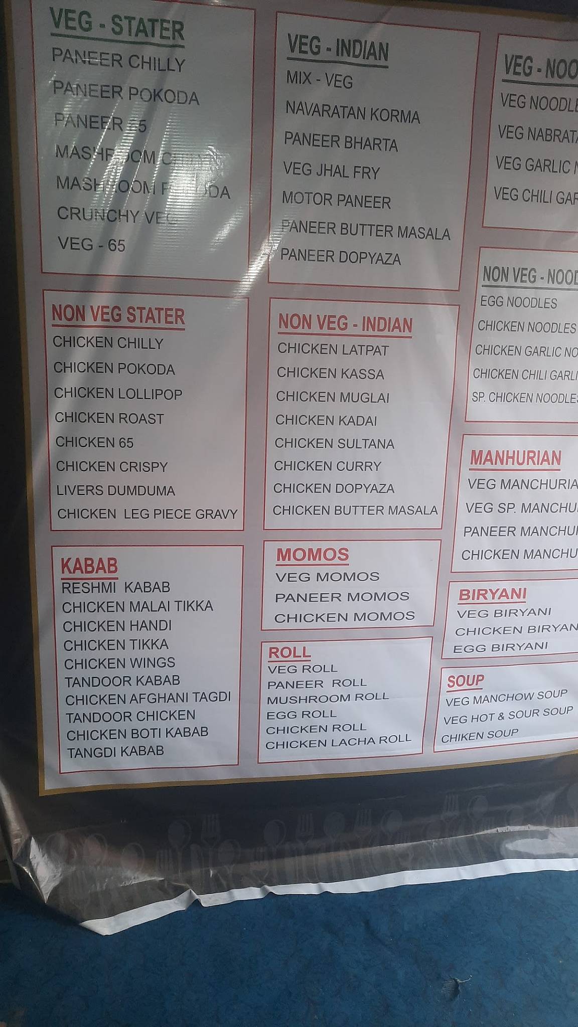 Menu at Spicy 16, Rourkela
