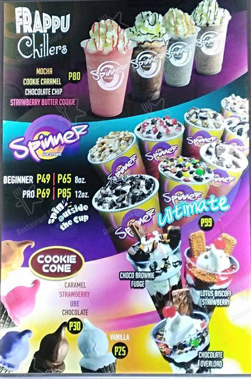 Menu at Spinner Ice Cream desserts, Quezon City