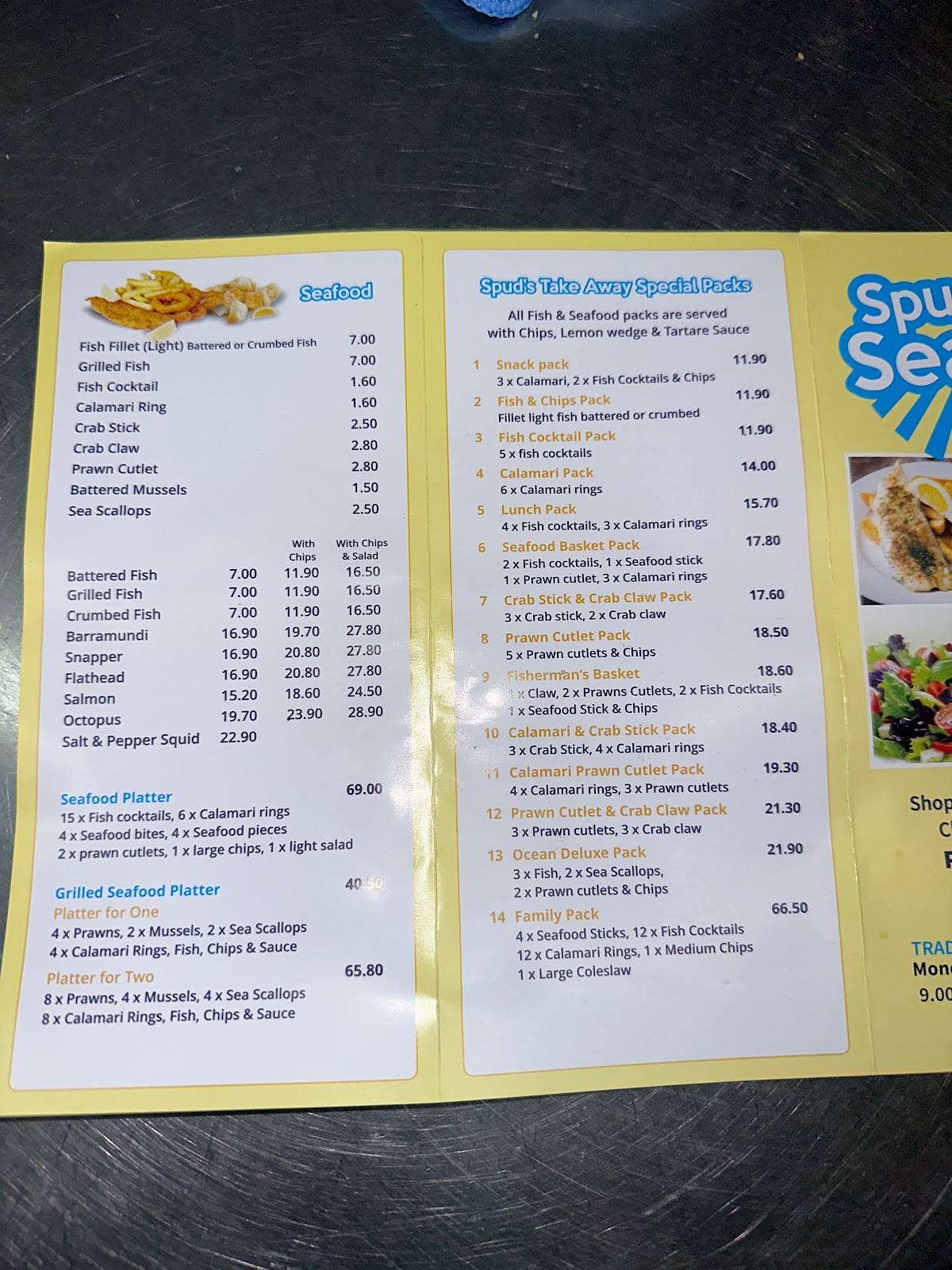 Menu at Spud's Seafood Grill restaurant, Chipping Norton